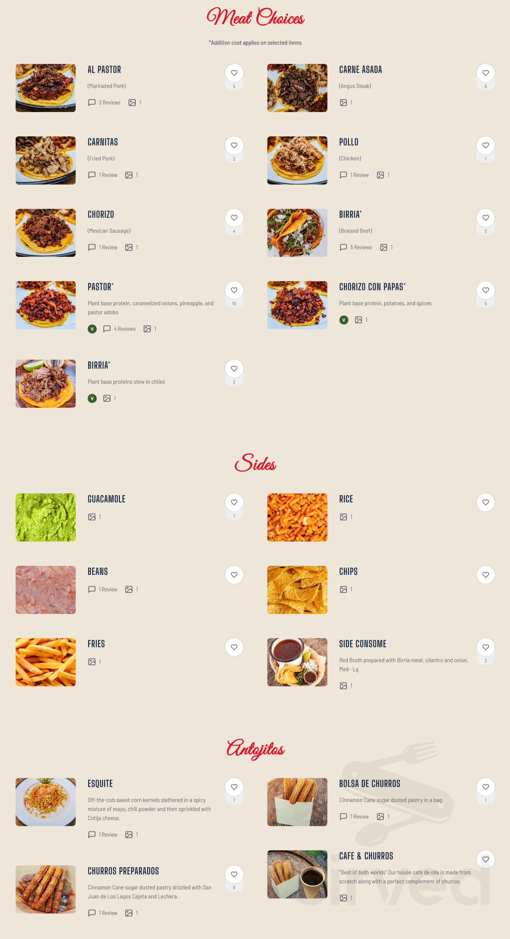 La Taqueria Brand menu in Garden Grove, California, USA