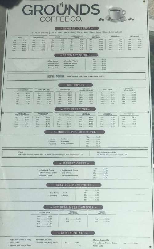 Grounds Coffee Co menu in Mukilteo, Washington, USA