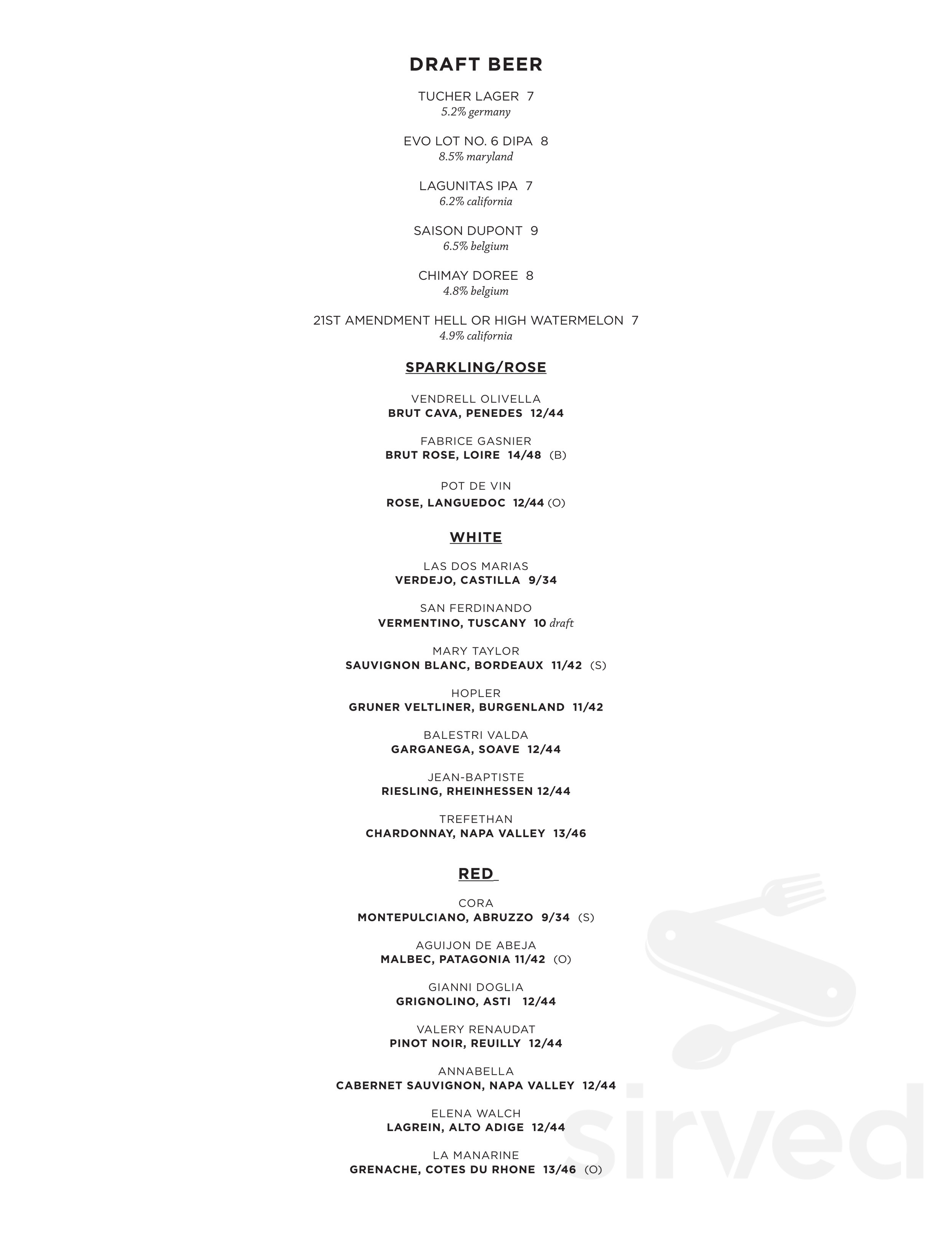 Menu - Rehoboth Beach DE's The Blue Hen | Sirved
