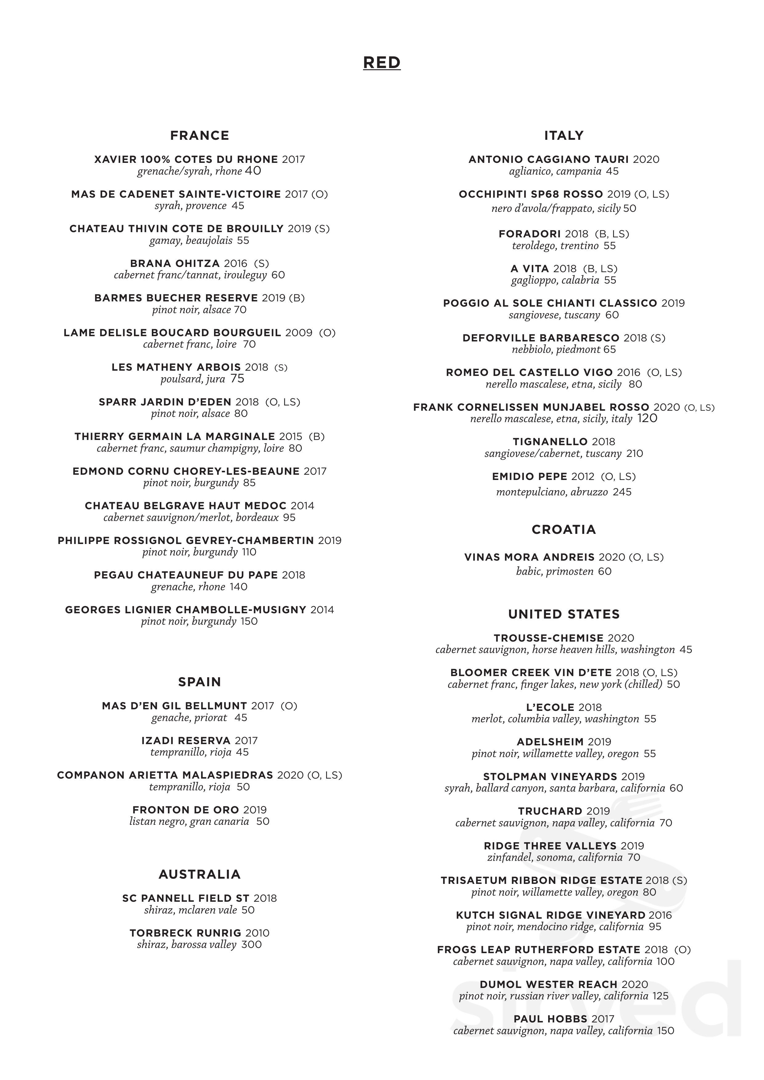 Menu - Rehoboth Beach DE's The Blue Hen | Sirved