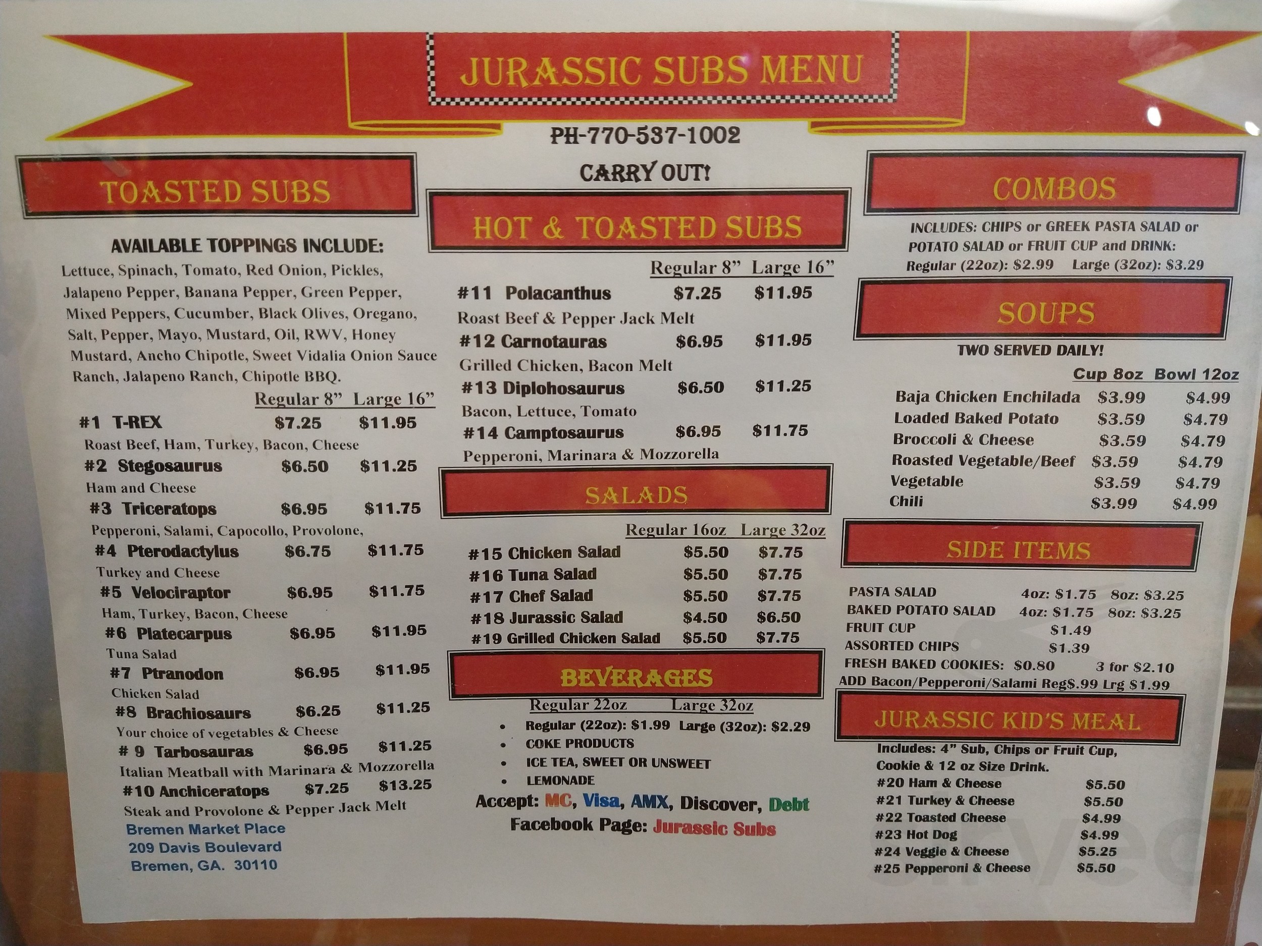 Jurassic Subs menus in Bremen, Georgia, United States