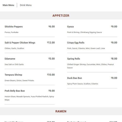 8 Noodle Bar menu in Las Vegas, Nevada, USA