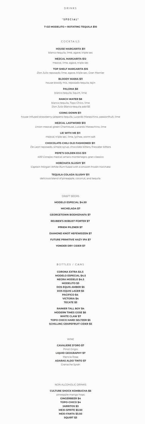 Búho menu in Seattle, Washington, USA