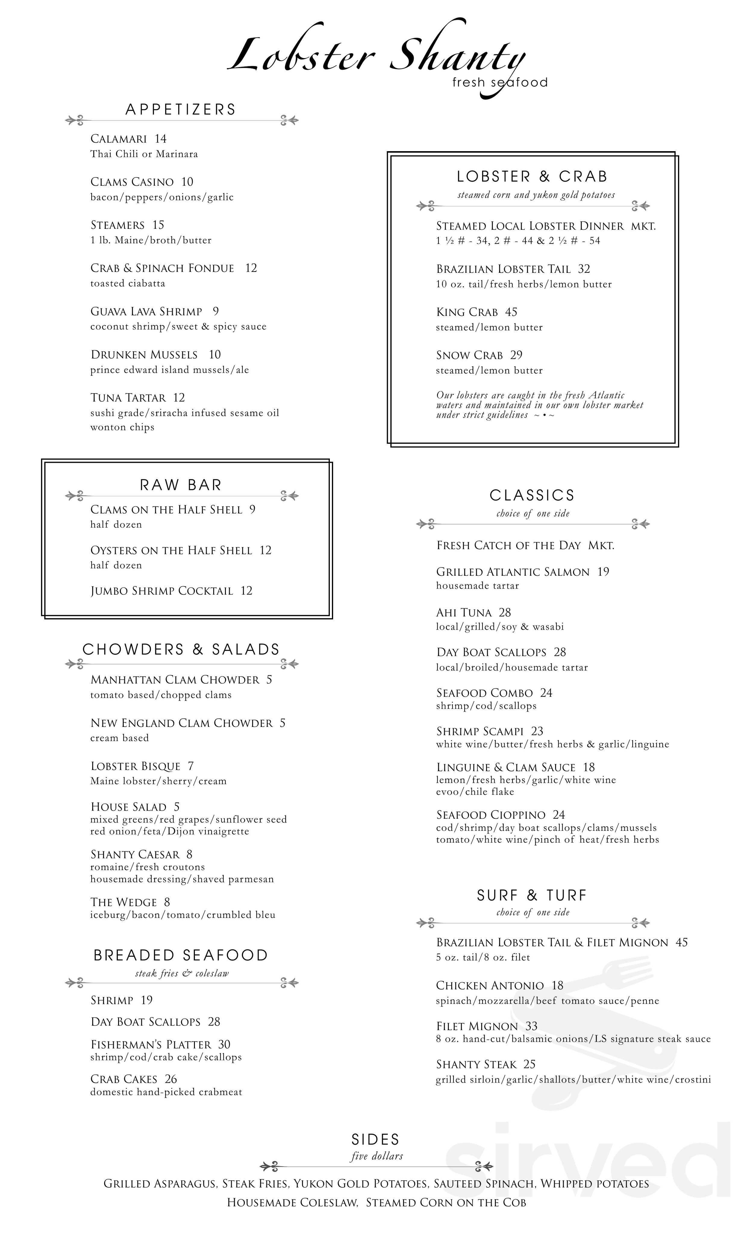 The Lobster Shanty menus in Point Pleasant Beach, New Jersey, United States