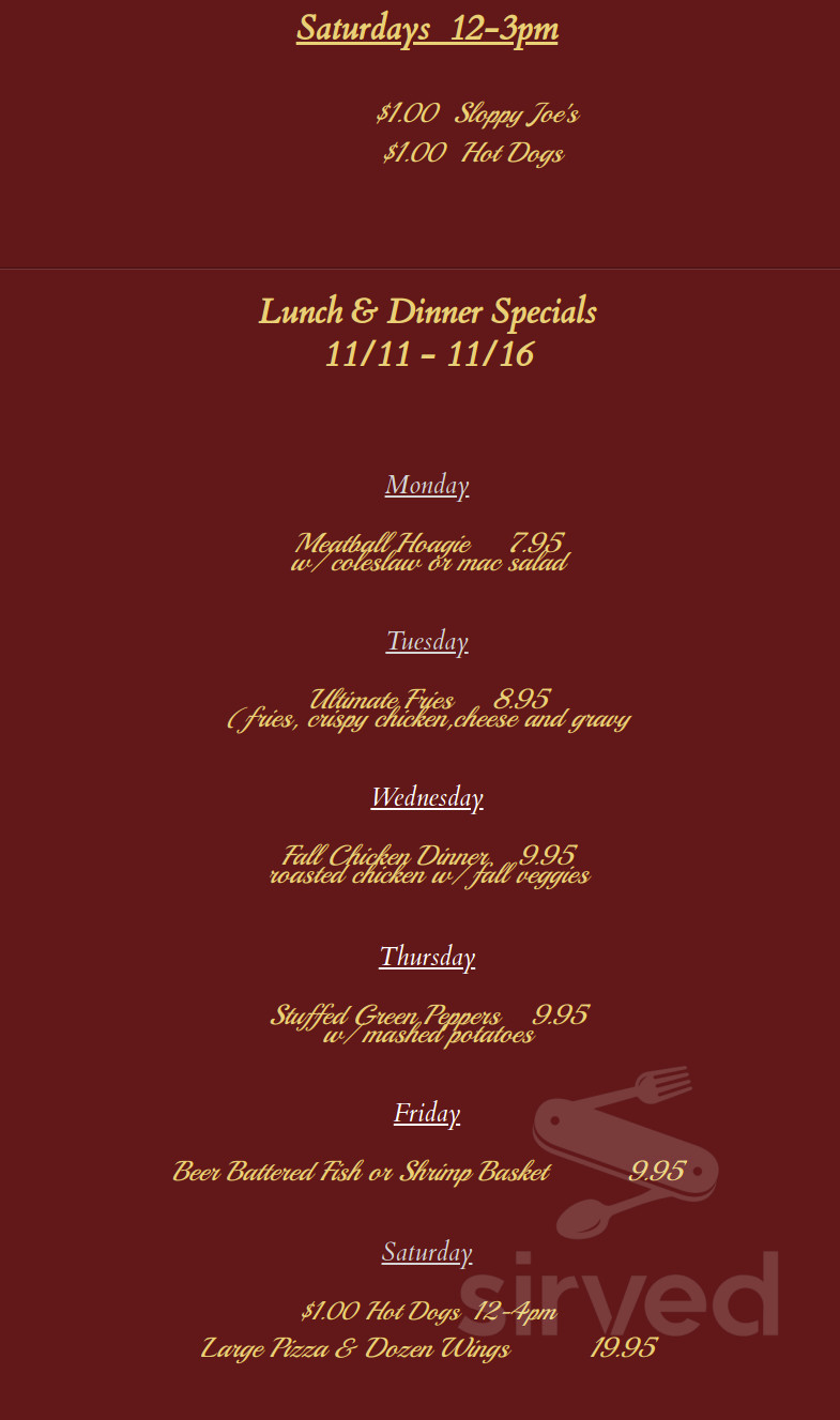 Emsworth Inn menu in Pittsburgh, Pennsylvania, USA