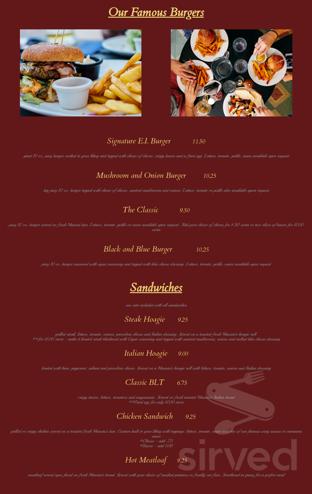 Emsworth Inn menu in Pittsburgh, Pennsylvania, USA