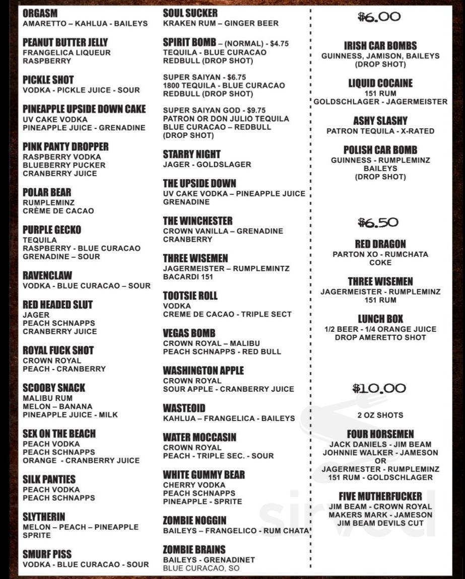 Zombies Bar menu in San Antonio, Texas, USA