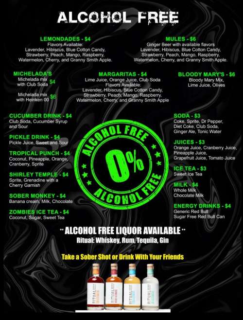Zombies Bar menu in San Antonio, Texas, USA
