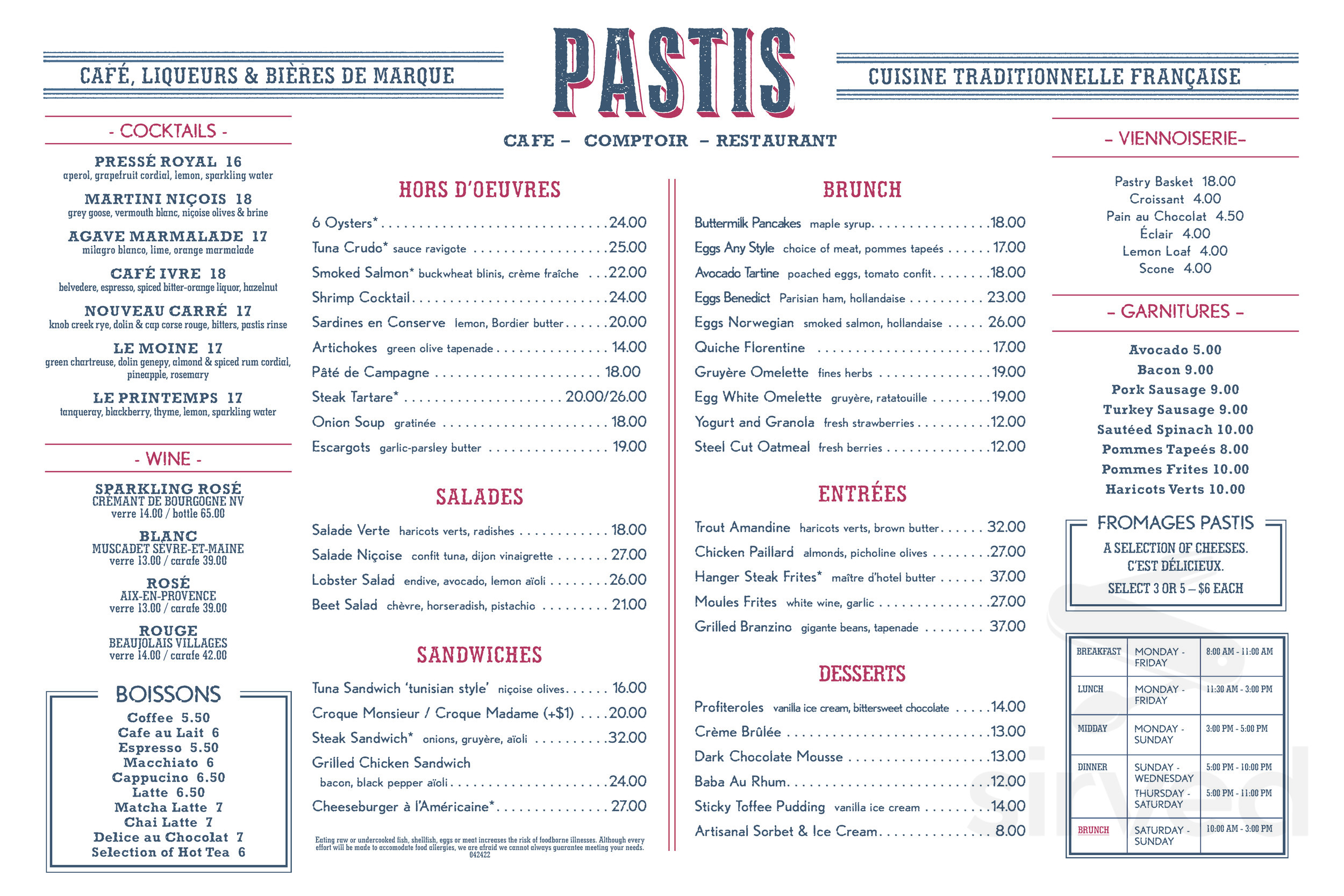 Pastis menus in New York, New York, United States