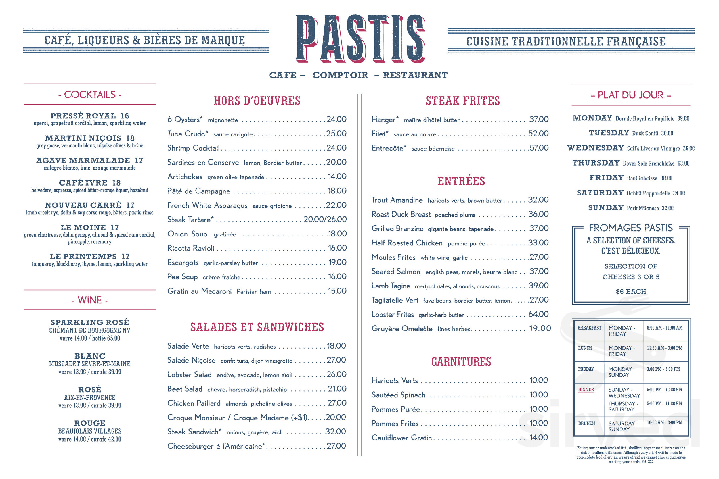 Pastis menus in New York, New York, United States