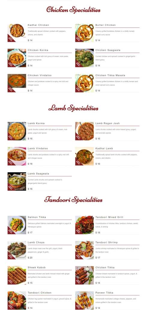 Khukuri Nepali Cuisine menu in Front Royal, Virginia, USA