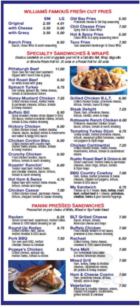 Williams French Fries menu in Millersburg, Pennsylvania, USA