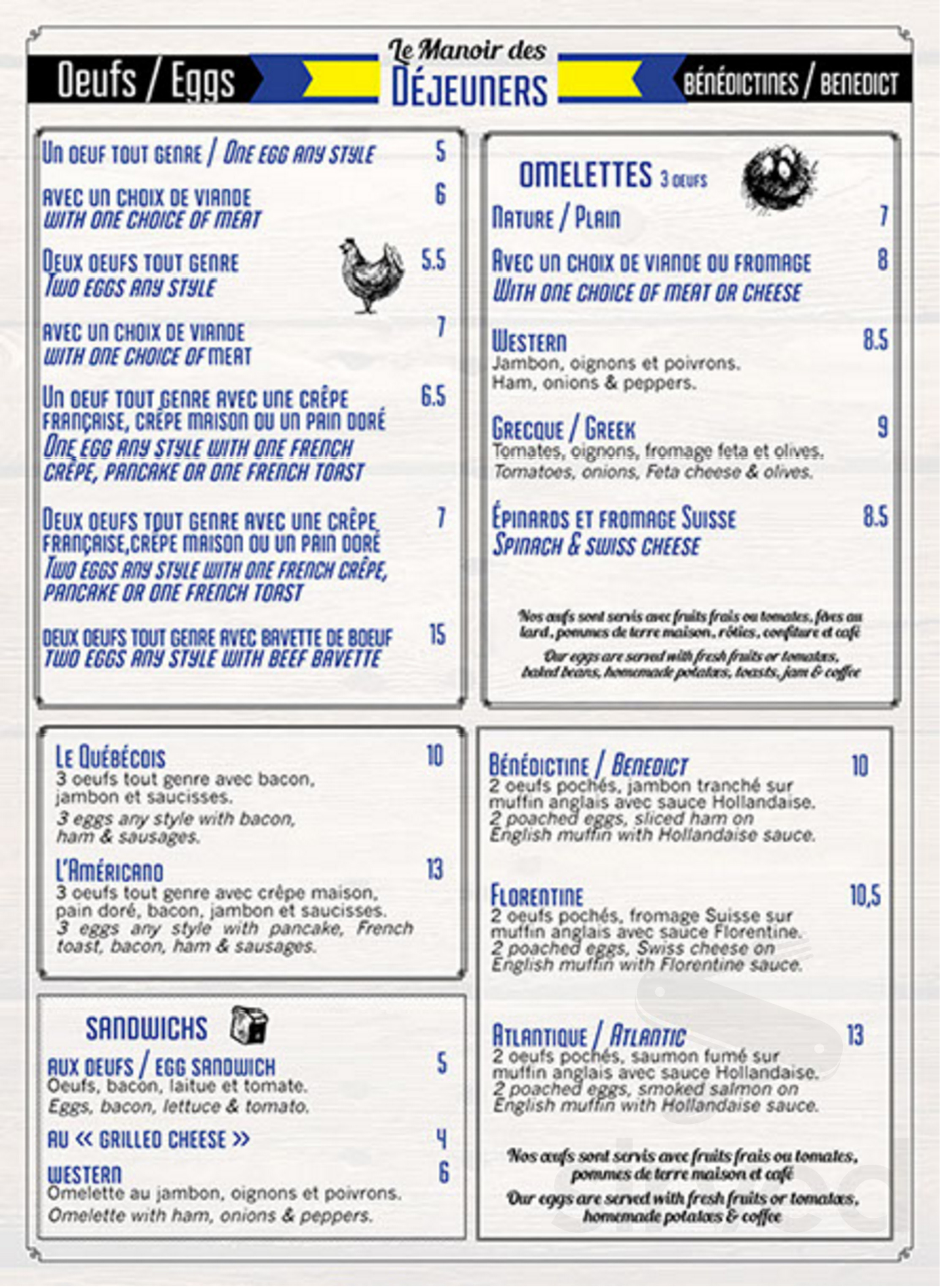 Brasserie Le Manoir Pointe-Claire menu in Pointe-Claire, Quebec, Canada