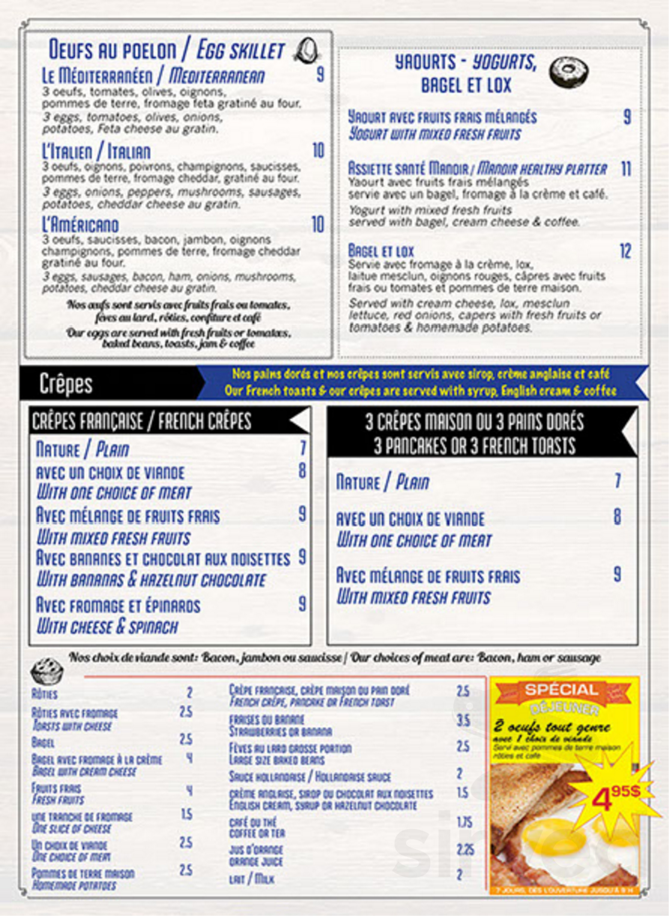 Brasserie Le Manoir Pointe-Claire menu in Pointe-Claire, Quebec, Canada