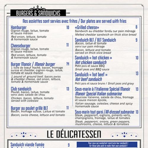 Brasserie Le Manoir Pointe-Claire menu in Pointe-Claire, Quebec, Canada