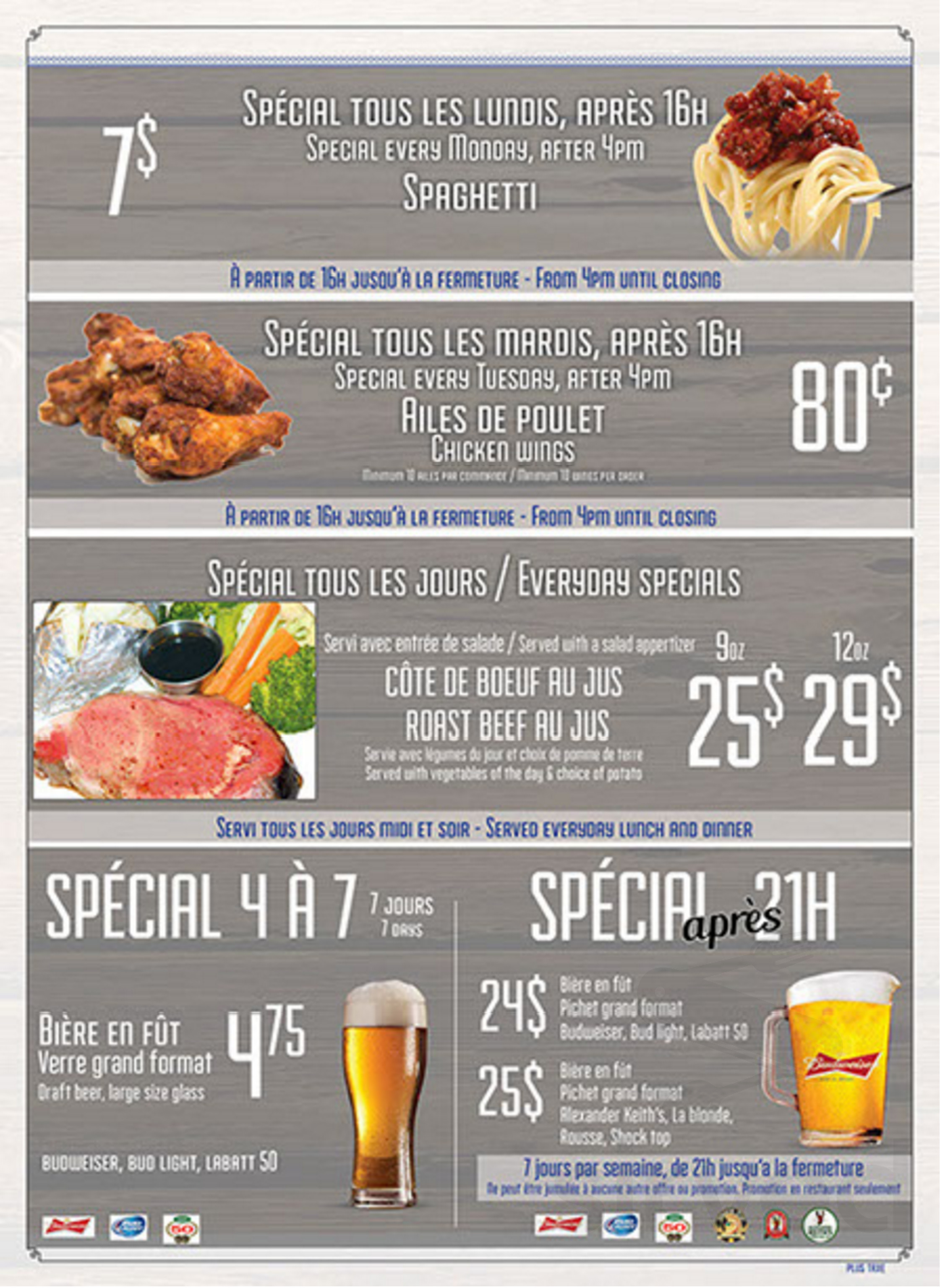 Brasserie Le Manoir Pointe-Claire menus in Pointe-Claire, Quebec, Canada