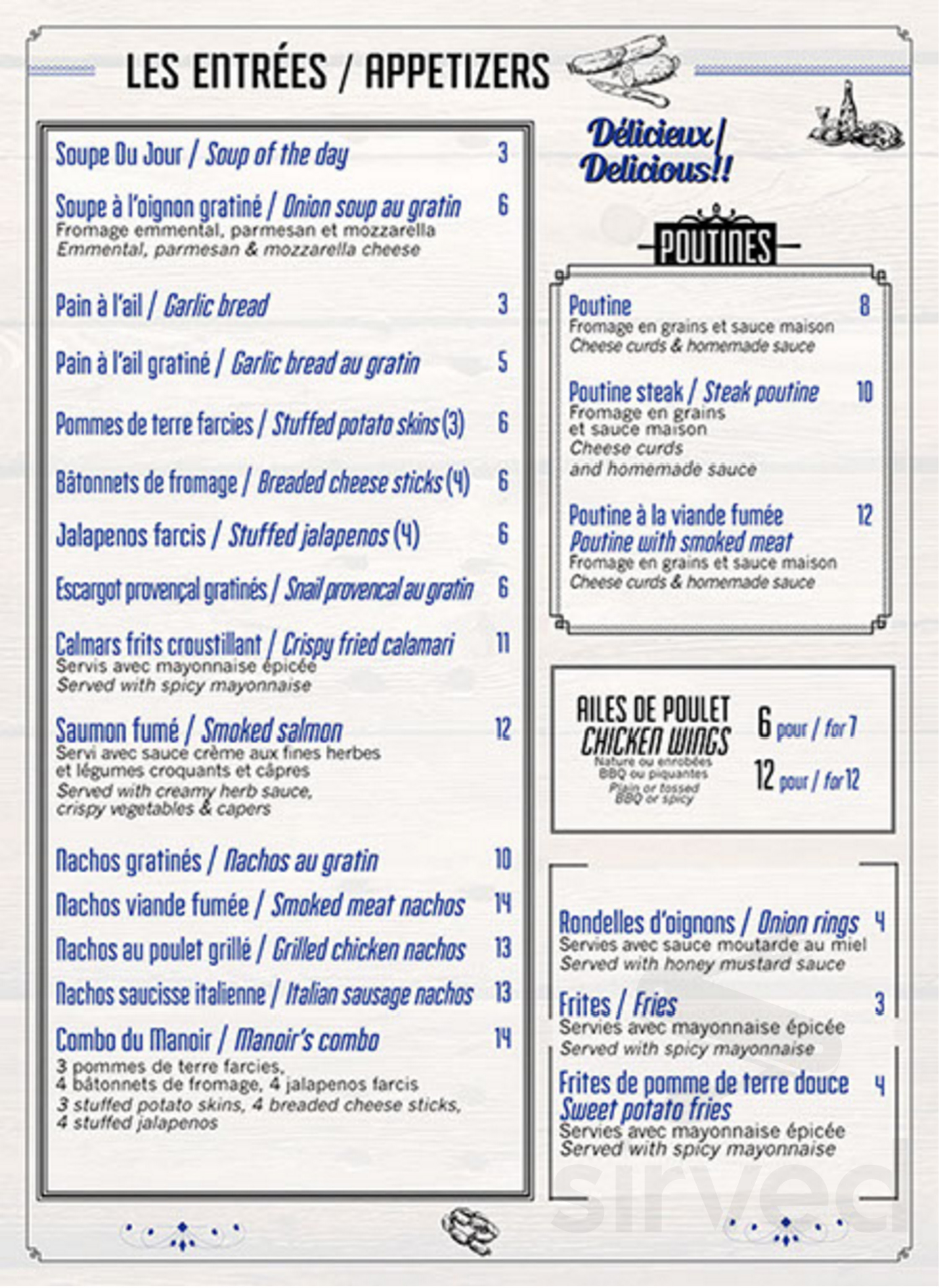 Brasserie Le Manoir Pointe-Claire menu in Pointe-Claire, Quebec, Canada