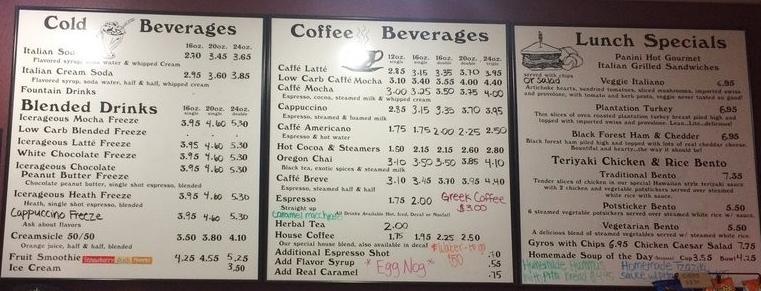 Stark Street Espresso Bar menu in Troutdale, Oregon, USA
