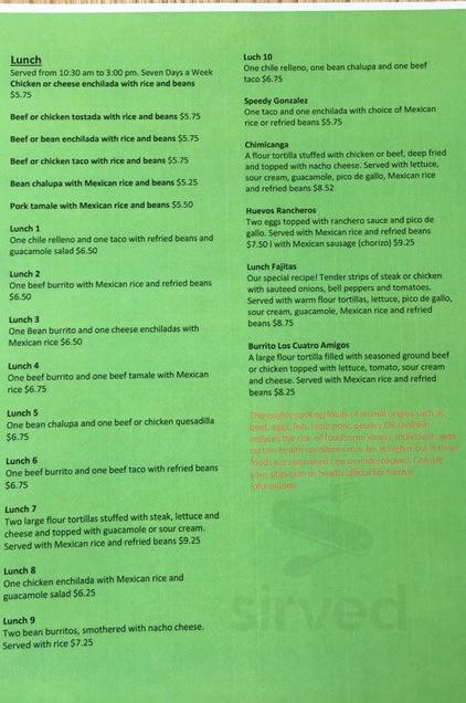 Cuatro Amigos menu in New Berlin, Illinois, USA