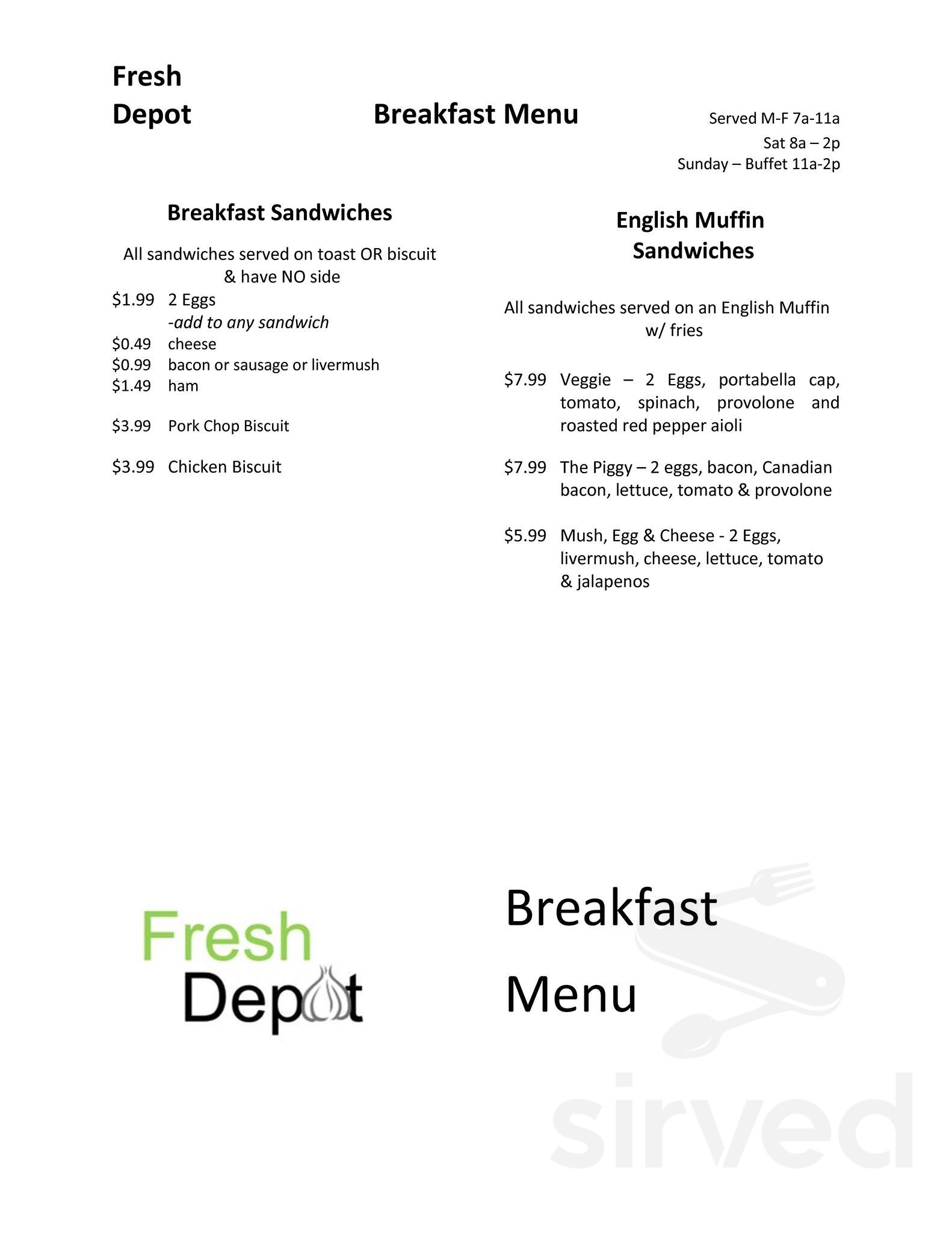 Fresh Depot menu in Granite Falls, North Carolina, USA