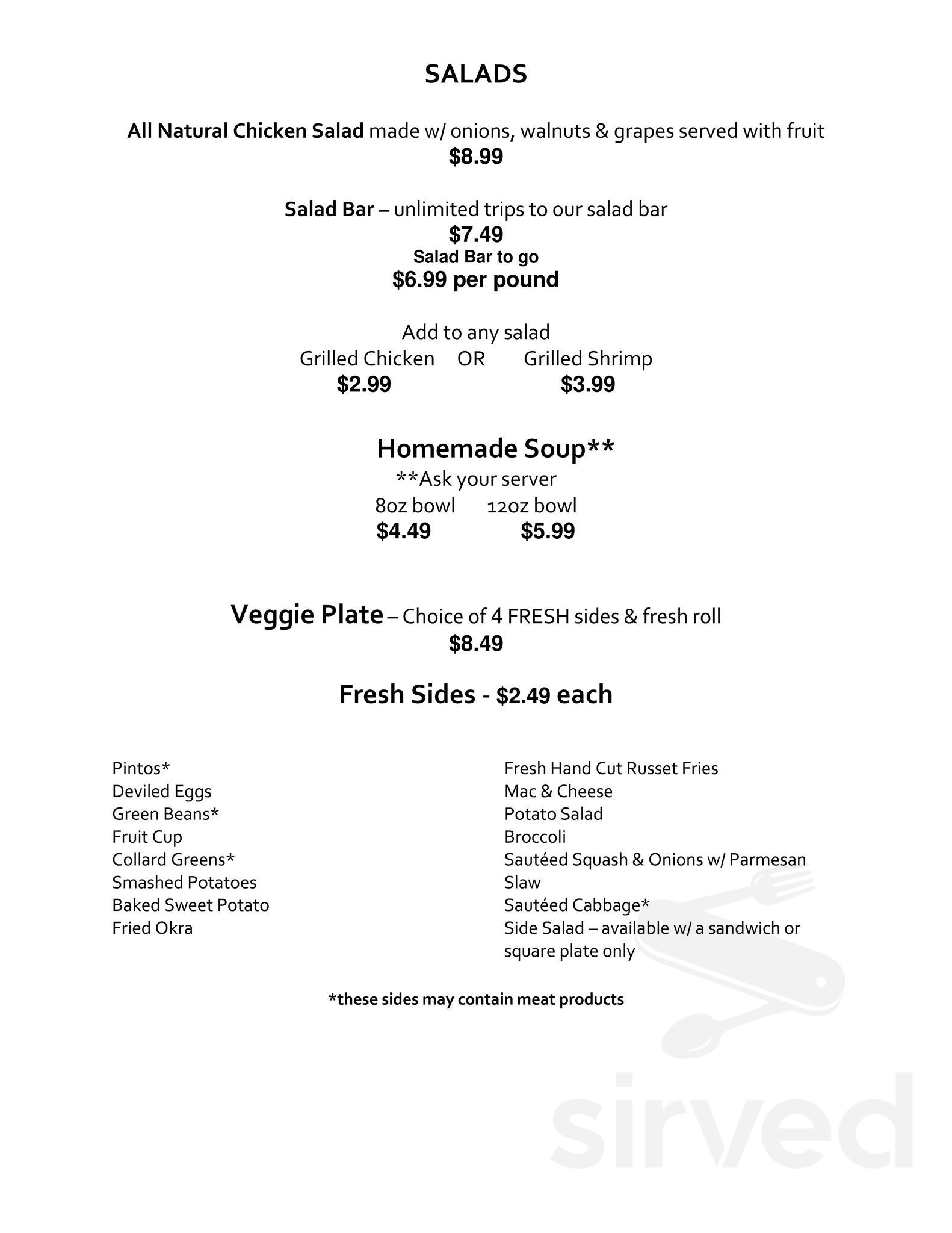 Fresh Depot menu in Granite Falls, North Carolina, USA