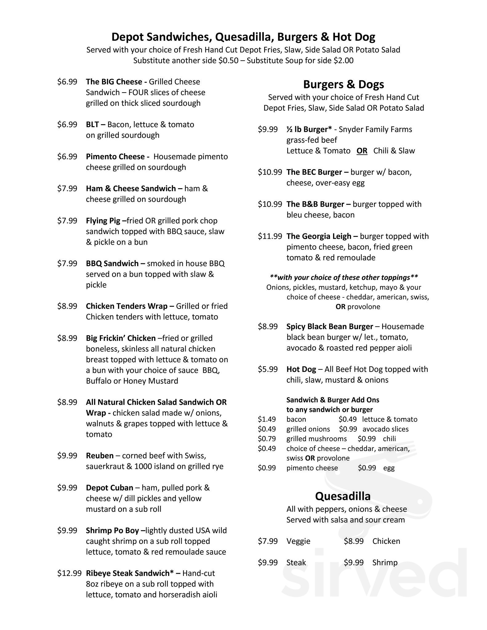 Fresh Depot menu in Granite Falls, North Carolina, USA