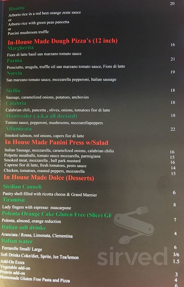 Ferraro Truly Italian menu in Airdrie, Alberta, Canada