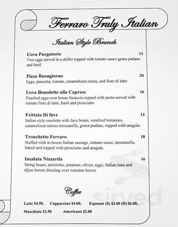 Ferraro Truly Italian menus in Airdrie, Alberta, Canada