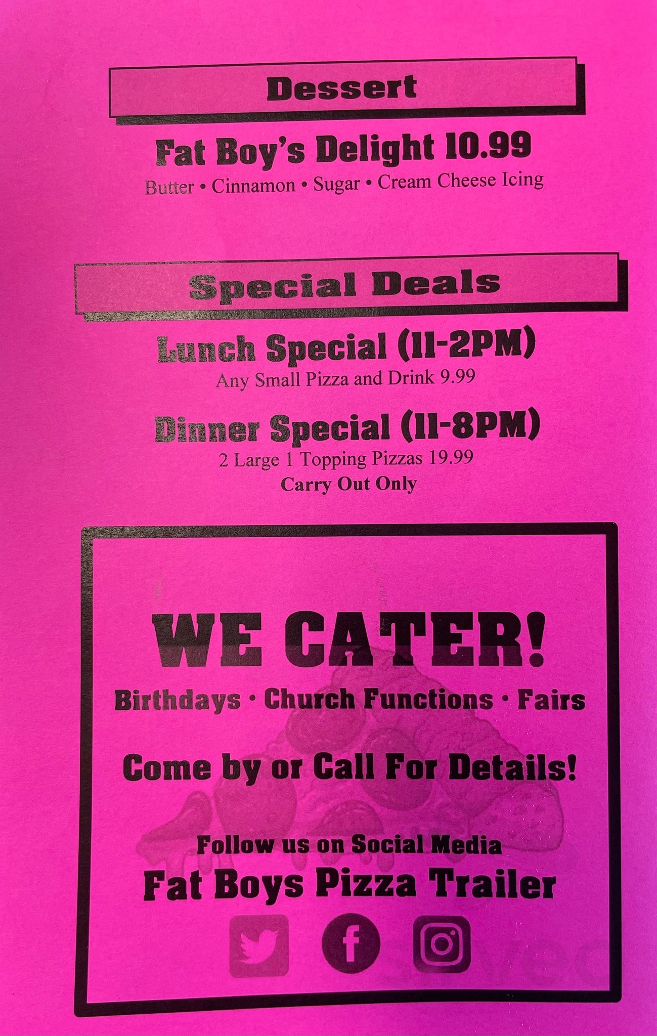 Fat Boys Pizza Menu In Huntsville Texas USA