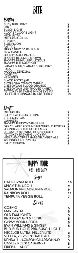 Pierson's Grille & Spirits menu in Harbor Springs, Michigan, USA