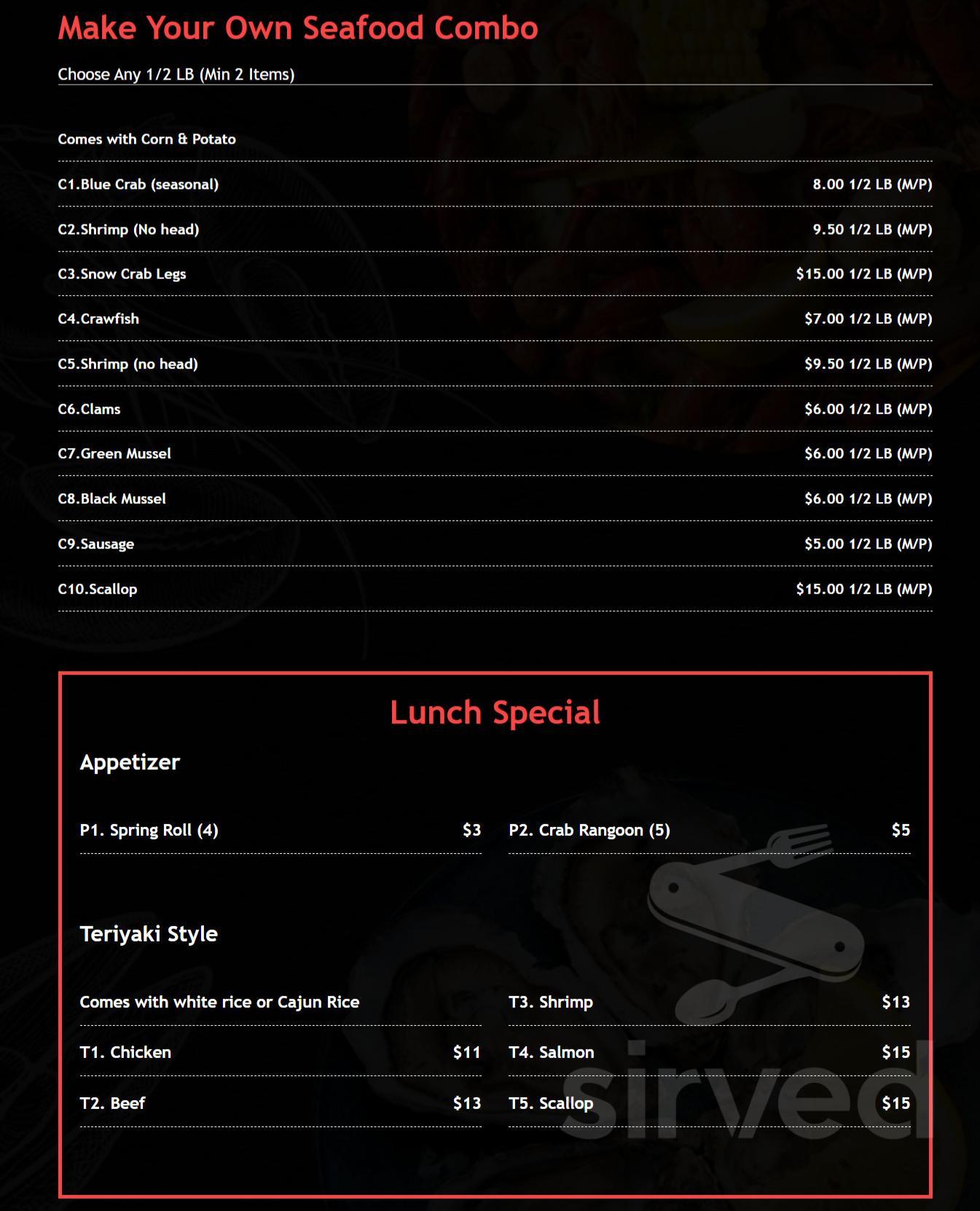 Sailors Seafood & Bar menu in Elmsford, New York, USA