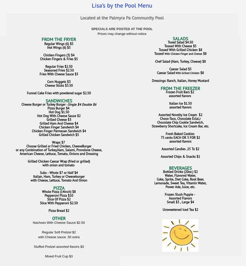 Lisa's Cafe menu in Palmyra, Pennsylvania, USA