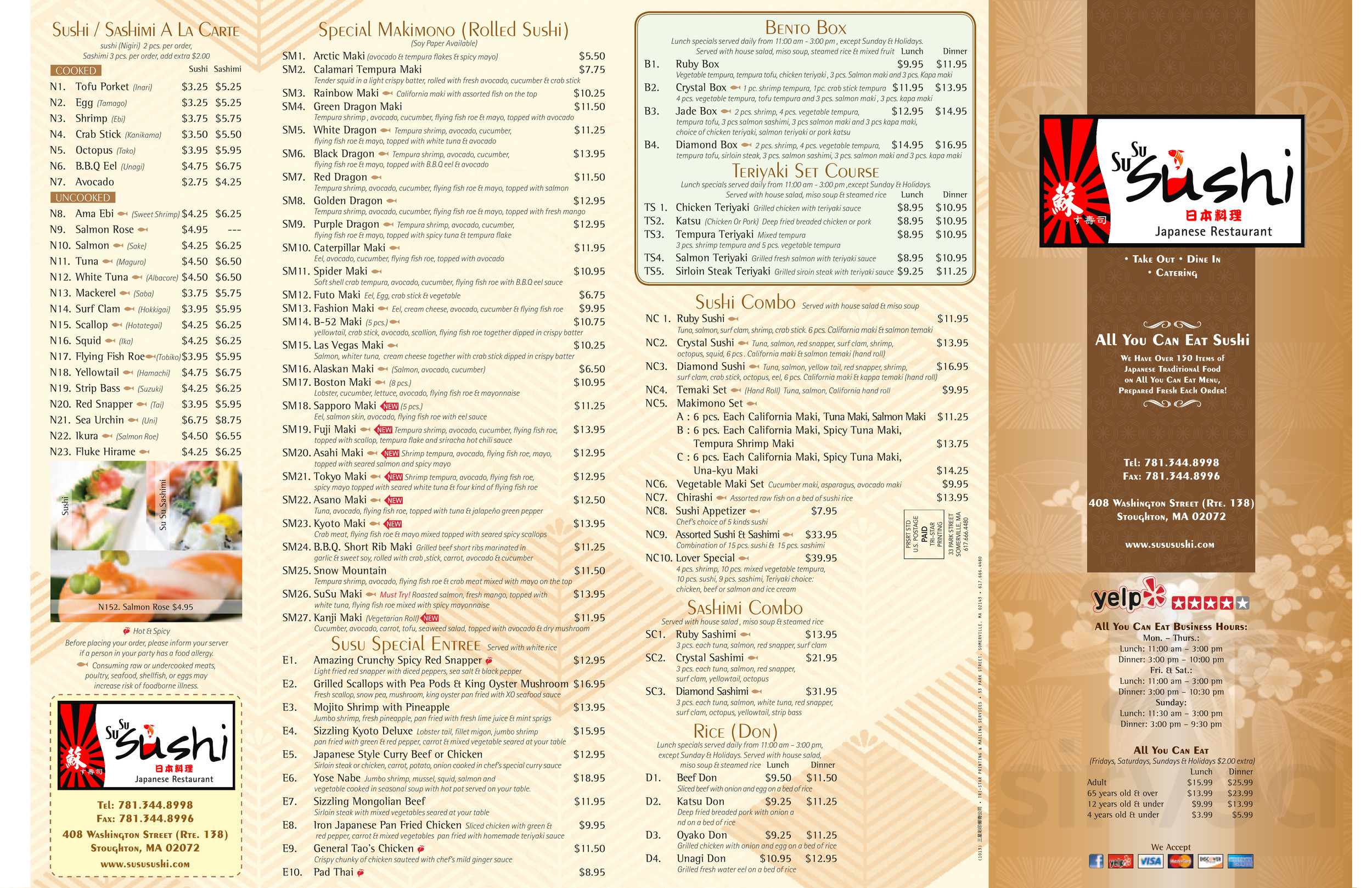 Menu - Stoughton MA's SuSu Sushi | Sirved
