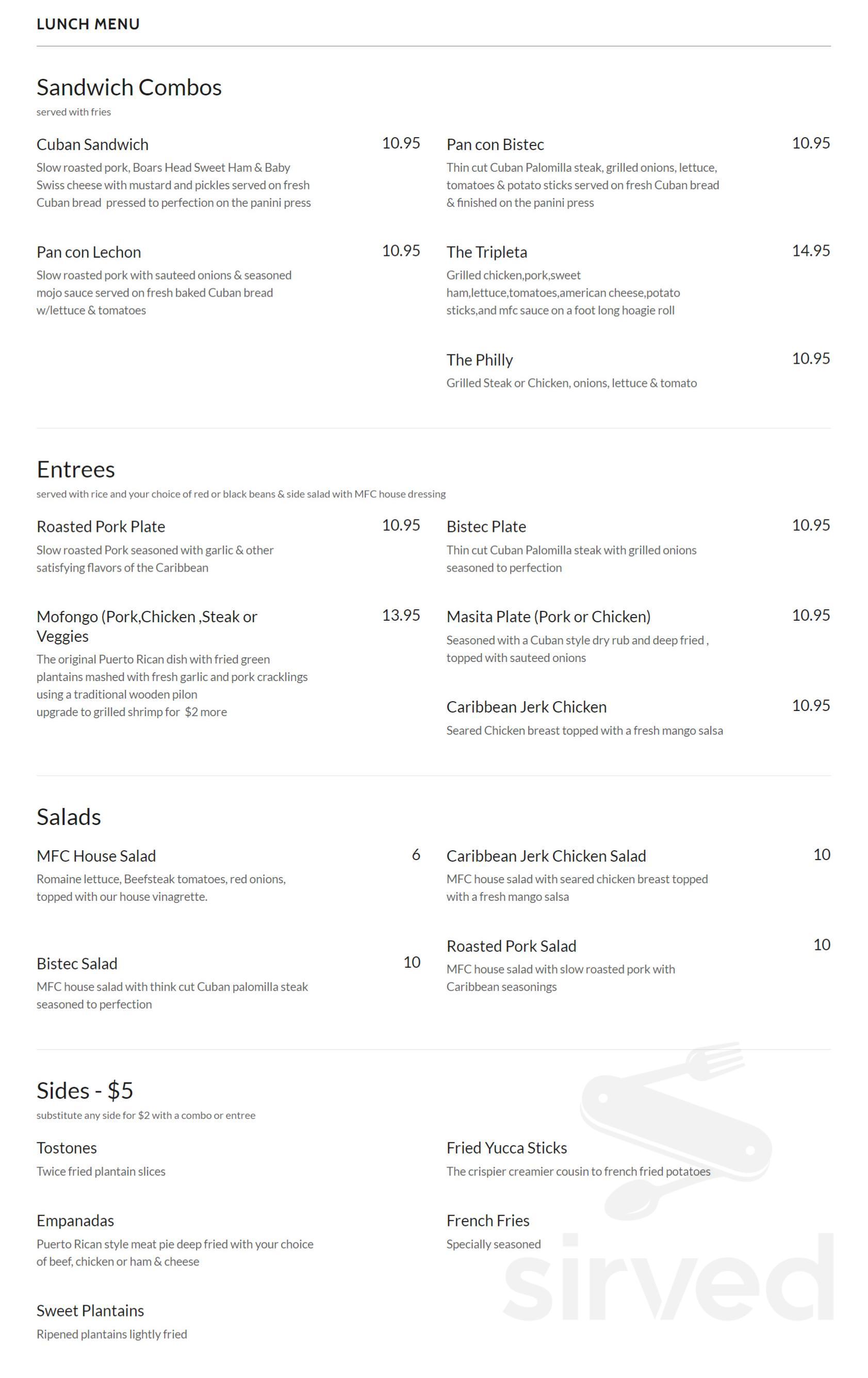 Miami Fusion Cafe 280 menu in Birmingham, Alabama, USA