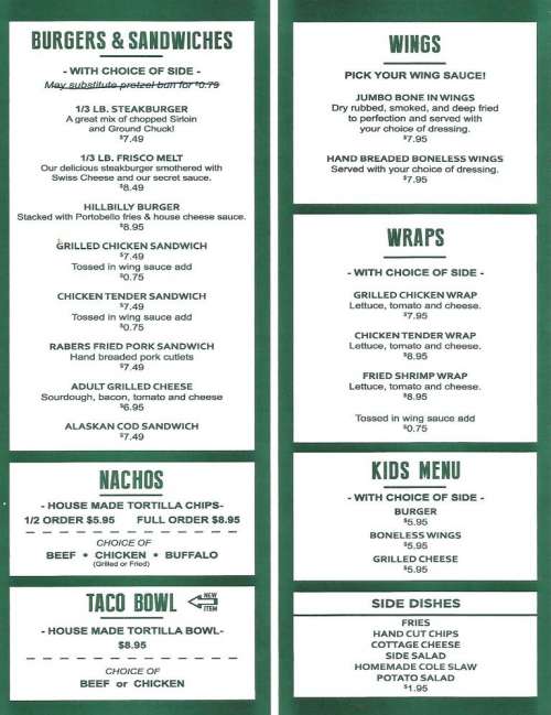 Bellevue Tap menu in Bellevue, Illinois, USA