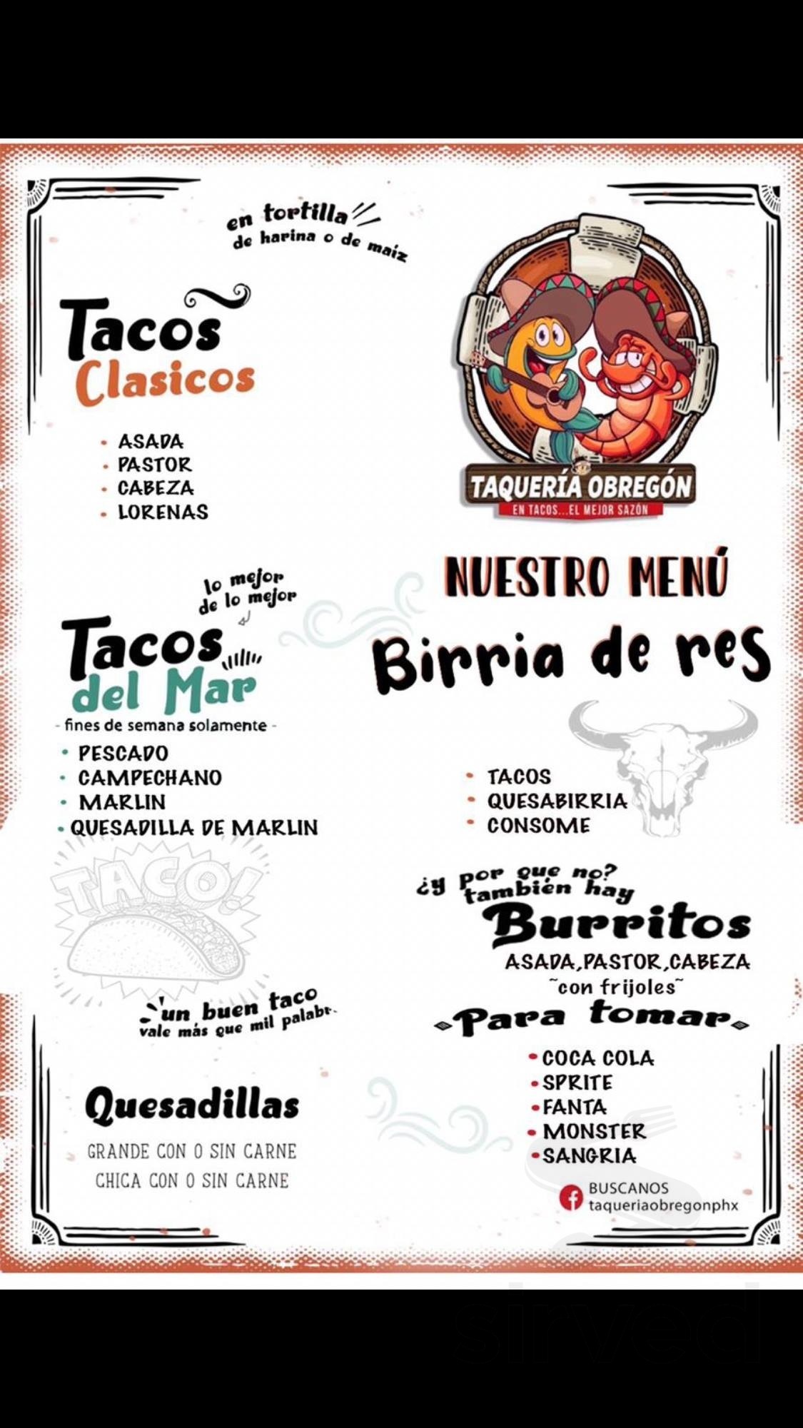 Taqueria Obregon 34th menu in Phoenix, Arizona, USA