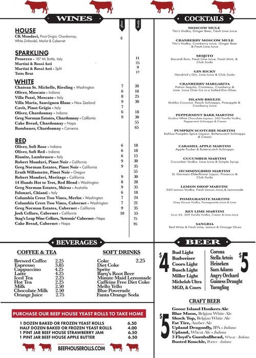 The Beef House Restaurant & Dinner Theatre menu in Covington, Indiana, USA