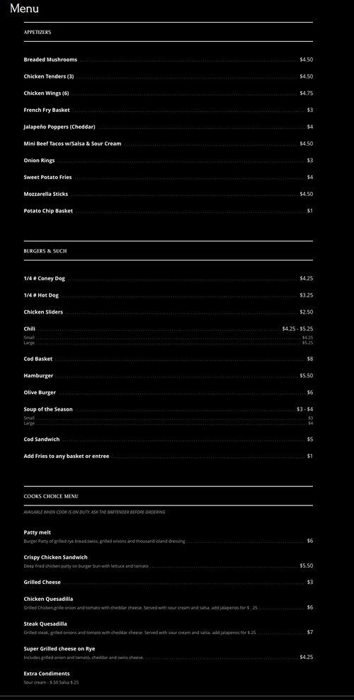 Fraternal Order of Eagles menu in Boyne City, Michigan, USA