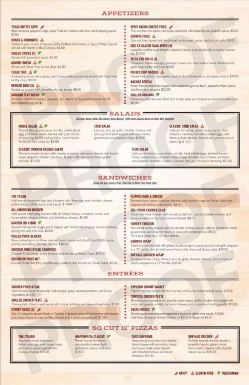 Quarry Bar & Grill menu in Bryan, Texas, USA