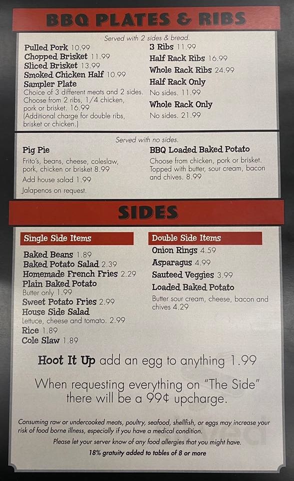 Hoots BBQ & Steaks menus in McGehee, Arkansas, United States