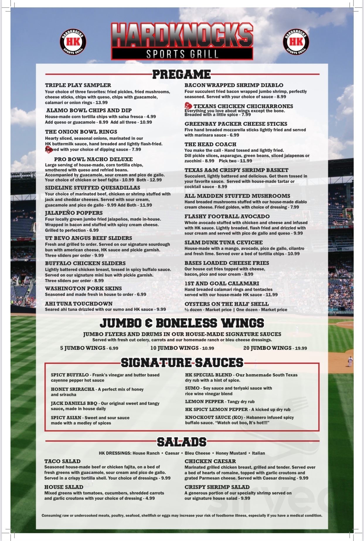 Hardknocks Sports Grill menu in Portland, Texas, USA