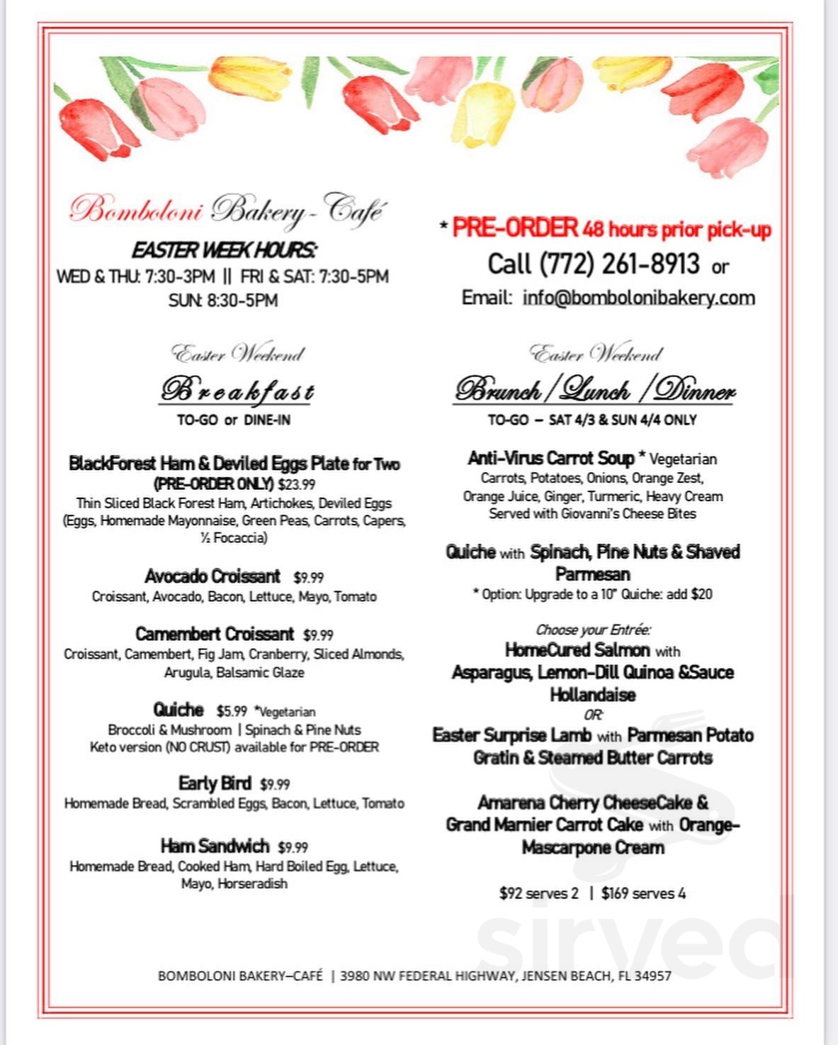 Bomboloni Bakery Café menu in Jensen Beach, Florida, USA