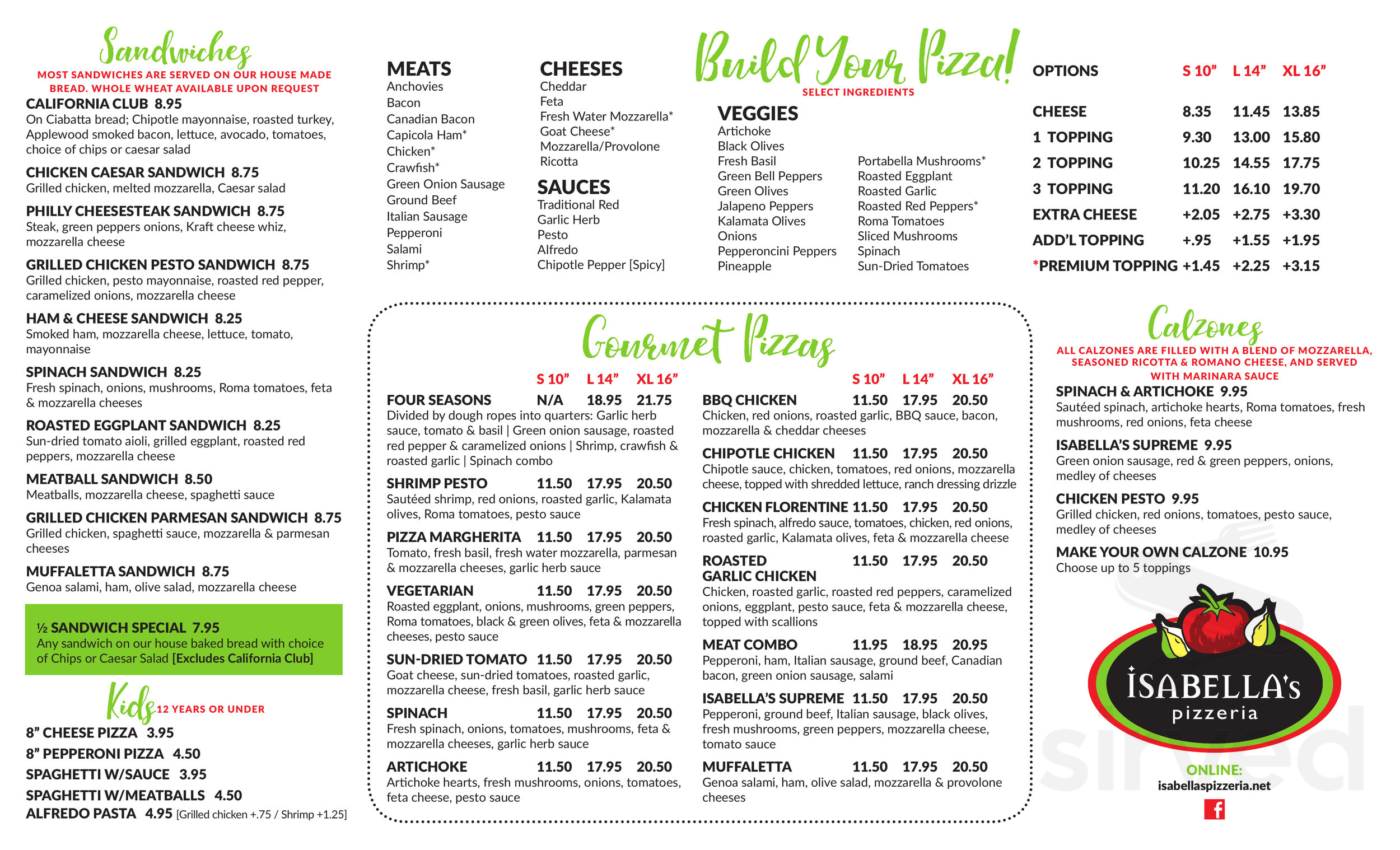 Isabella's Pizzeria menus in Mandeville, Louisiana, United States