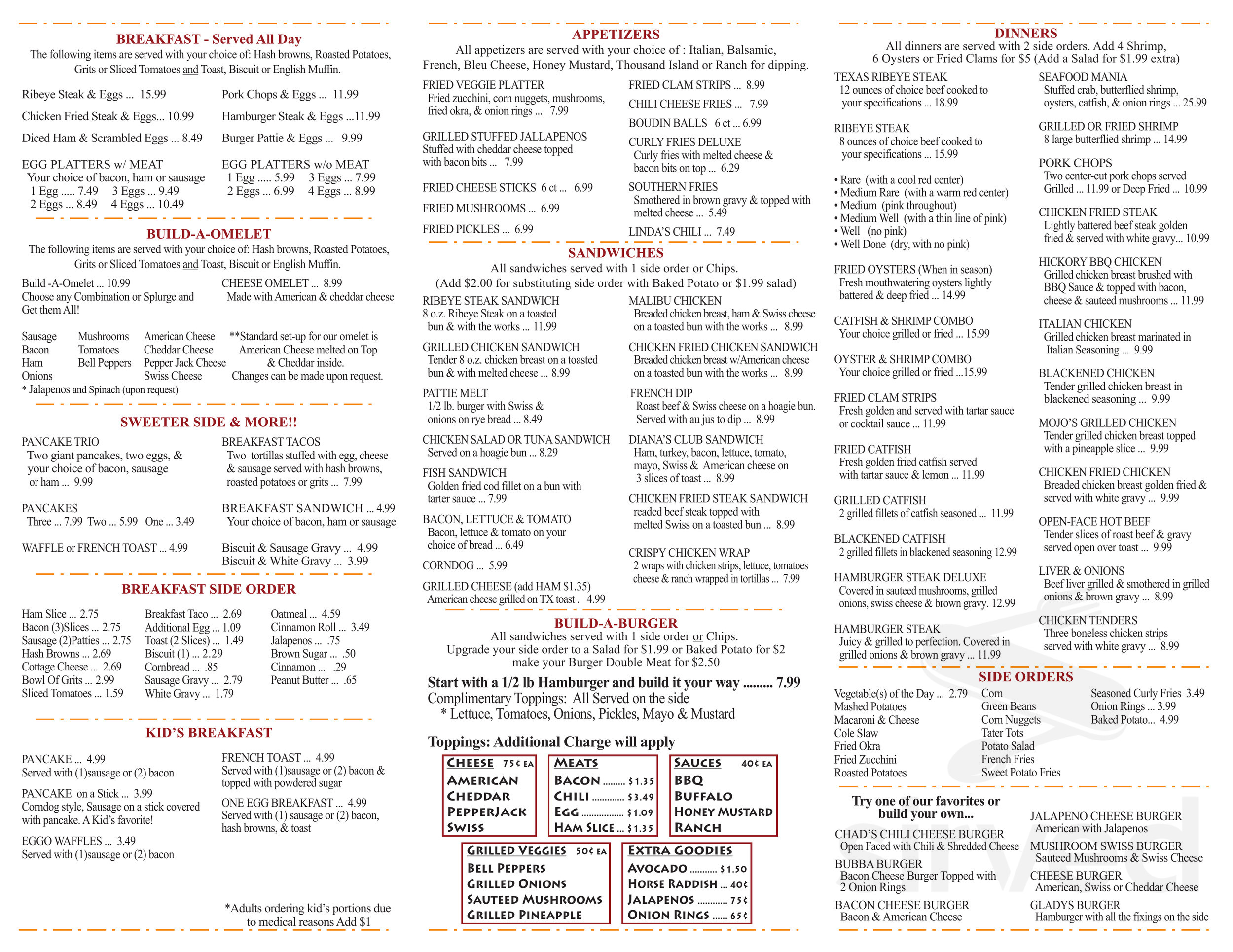 Menu - Alvin TX's Diana's Grill | Sirved