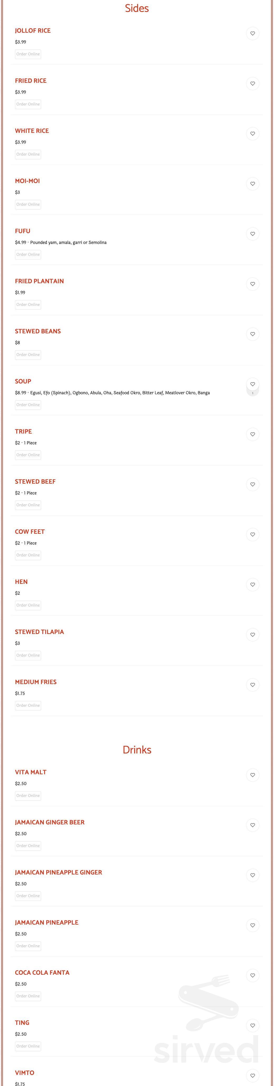 Samoha African Cuisine menu in Charlotte, North Carolina, USA