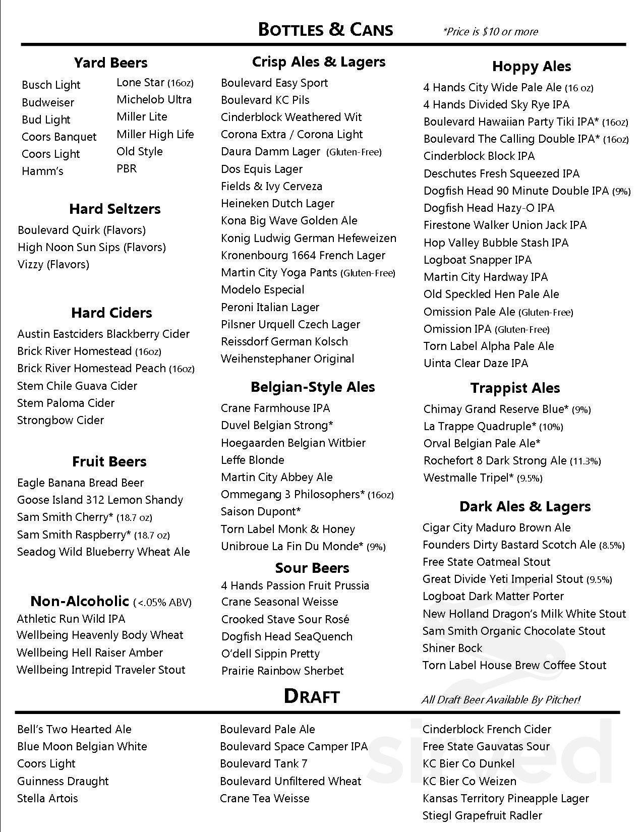 Harry's Country Club menu in Kansas City, Missouri, USA