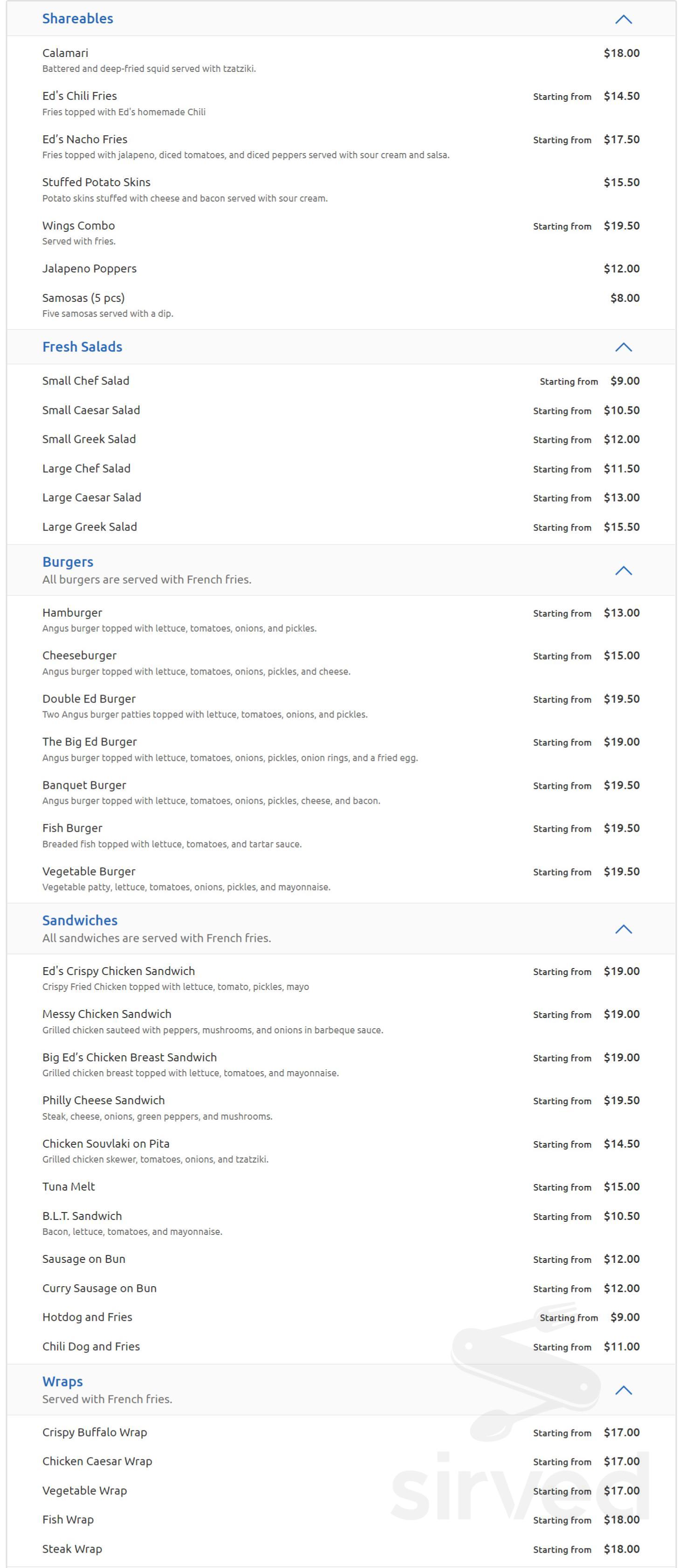 Menu - Oshawa ON's Big Ed's Chicken and Ribs | Sirved