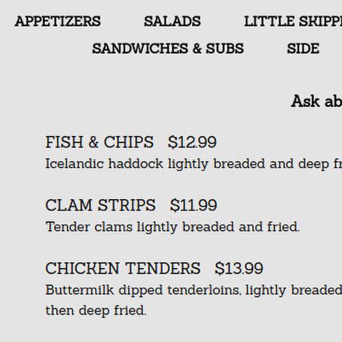 The Foxy Fish menu in Mechanicsville, Maryland, USA