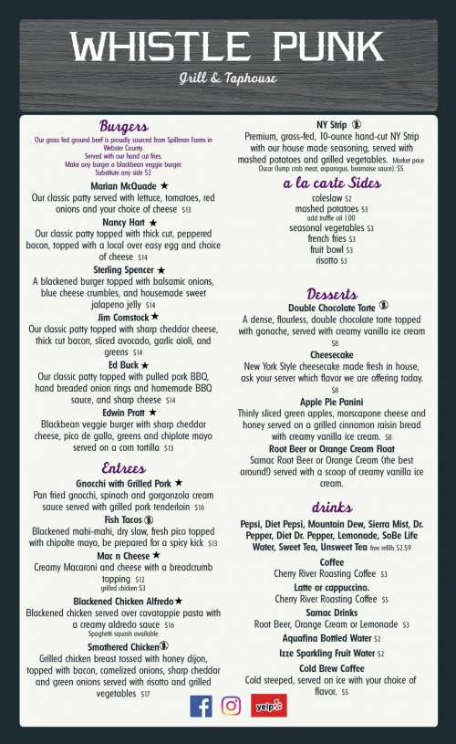 Whistle Punk Grill & Taphouse menu in Richwood, West Virginia, USA