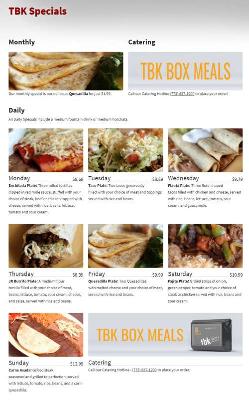 Taco Burrito King menu in Niles, Illinois, USA